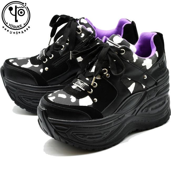 ヨースケ YOSUKE 厚底スニーカー レースアップ ハイソール レディース ブラックホワイト 22.5cm-25cm 2601034 : y ...