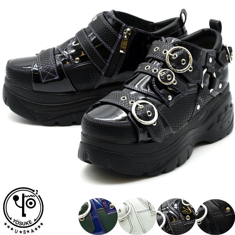 YOSUKE（ヨースケ） スニーカー レディース 厚底 ブラック 黒 厚底スニーカー ベルト ストラップ ハイソール レディース プラットフォーム 黒 白 2605014 : 靴のIBC ...