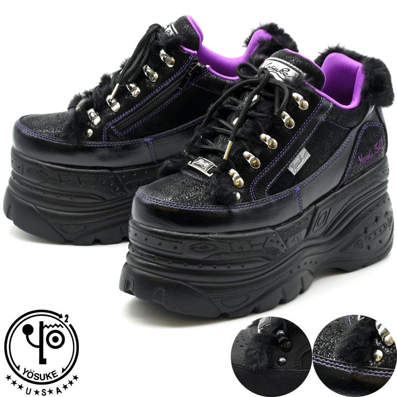 YOSUKE（ヨースケ） スニーカー レディース 黒 厚底スニーカー レースアップ ハイソール ファー プラットフォーム 2605018 : 靴のIBC - 通販 - Yahoo!ショッピング