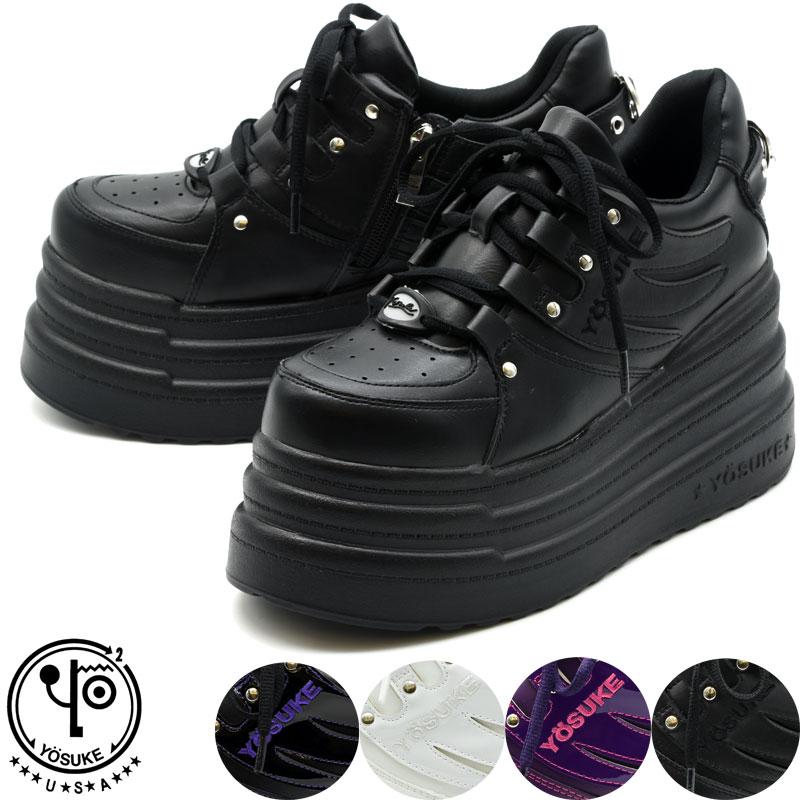 YOSUKE（ヨースケ） スニーカー レディース 厚底 ブラック 黒 スニーカー レディース 黒 白 厚底スニーカー プラットフォーム レースアップシューズ 2710052 : 靴のIBC ...