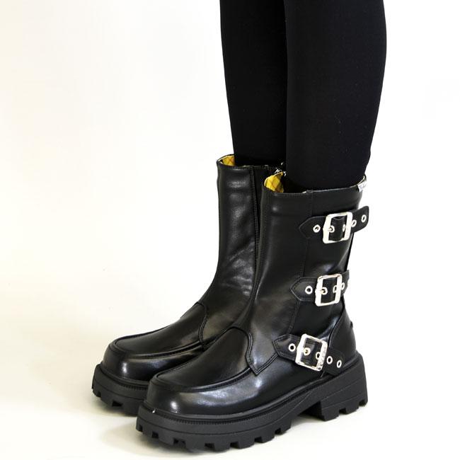 ヨースケ YOSUKE ベルテッドブーツ 厚底ブーツ ショートブーツ レディース ブラック 黒 全4色 2710053 YOSUKE（ヨースケ） ブーツ レディース 厚底 ブラック 黒 ベルテッド