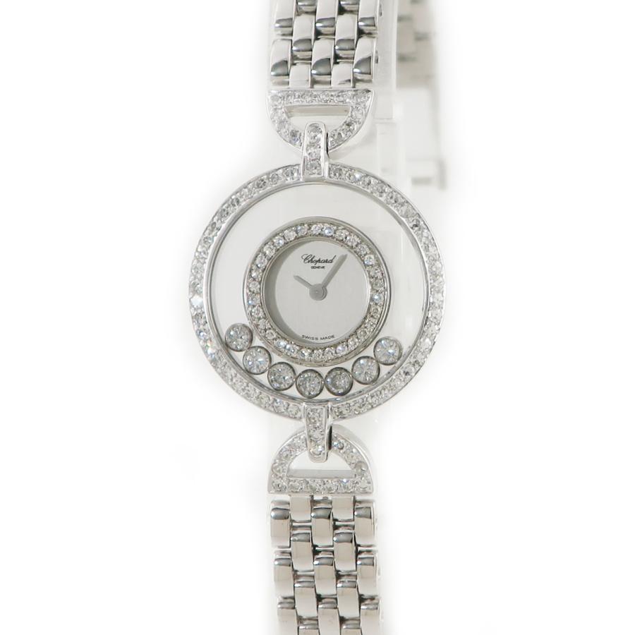 ハッピーダイヤモンド ショパール CHOPARD 4097 メーカーOH済 K18WG無垢 純正ダイヤ レディース 腕時計 クオーツ シルバー ...