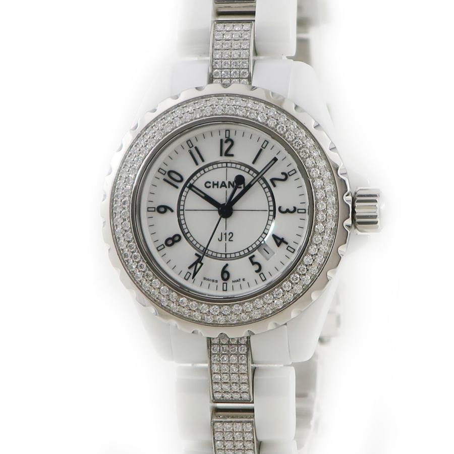 J12 シャネル CHANEL ホワイトセラミック製 H1420 全面純正ダイヤ ホワイトセラミック レディース 腕時計 ホワイト 中古 ...