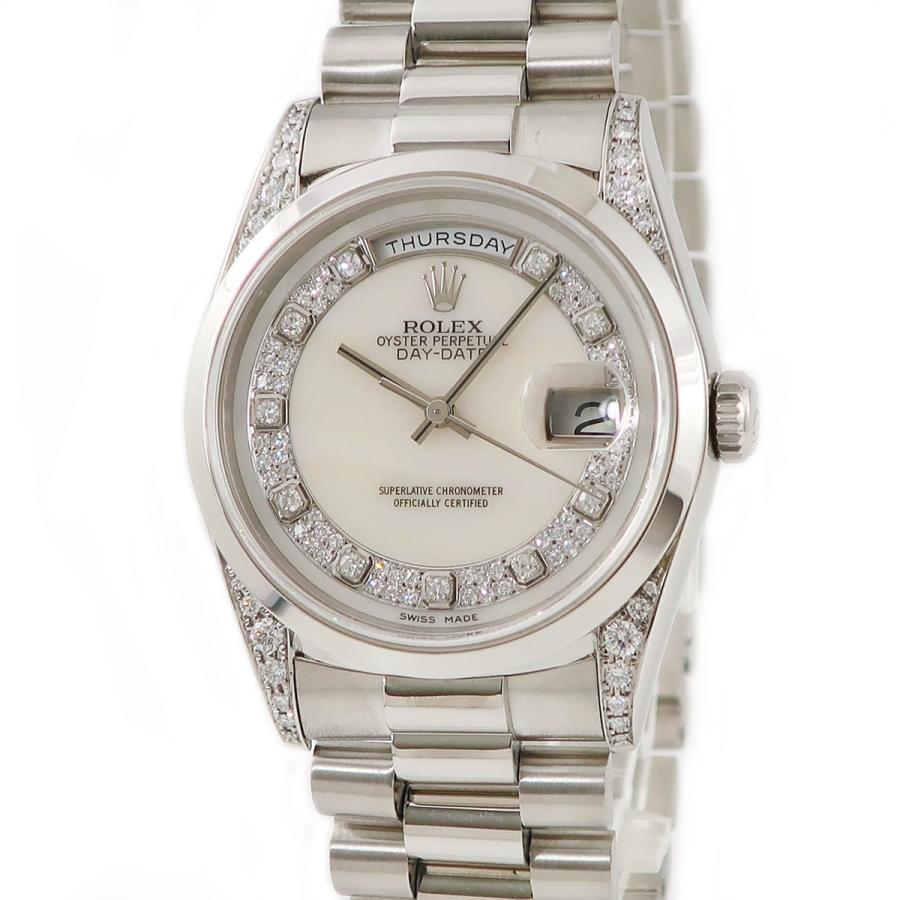 デイデイト ロレックス ROLEX ミリヤード 18296 W番 Pt950無垢 純正ダイヤ シェル メンズ 腕時計 自動巻き シルバー 中古 ...