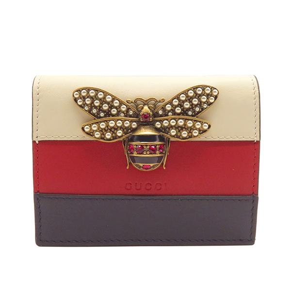 GG グッチ 二つ折り財布 クィーンマーガレット ビー ホワイトXレッドXブルー レザー 476072 白 赤 紺 新品 未使用 ...