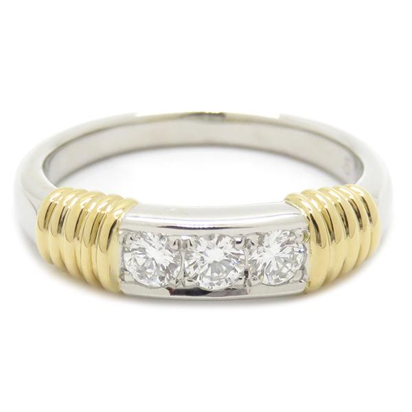 Christian Dior ディオール リング 指輪 3Pダイヤ コンビ プラチナシルバー×イエローゴールド Pt950 K18YG ダイヤモンド 750 18K 18金 3石 #50(JP ...
