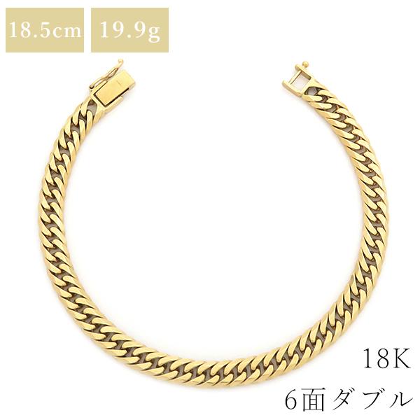 喜平 ブレスレット K18 18金 18.5cm 19.9g 6面 ダブル W K18YG ゴールド ※ショッピングローン対応していません。 中古 : 240500421845 ...