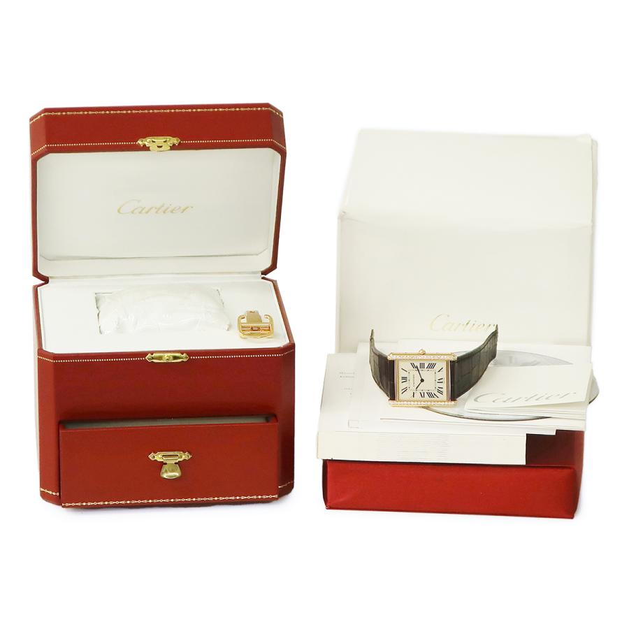 TANK（Cartier） 【3年保証】 カルティエ タンク ルイ XL WT200005 K18PG無垢 純正ダイヤ 角型 ローマン 薄型 ...