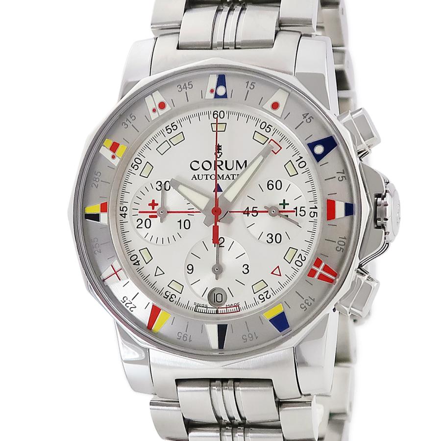 CORUM 【3年保証】 コルム アドミラルズカップ クロノグラフ 985.630.20 シルバー 国旗 自動巻き メンズ 腕時計 ...