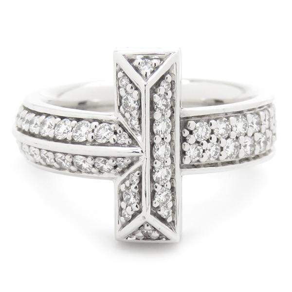 TIFFANY&Co. ティファニー リング 指輪 Tワン ワイド ダイヤリング K18WG シルバー T＆Co. 750 WG 18金 パヴェダイヤ 4.5号 中古 : HOUBIDOU ...