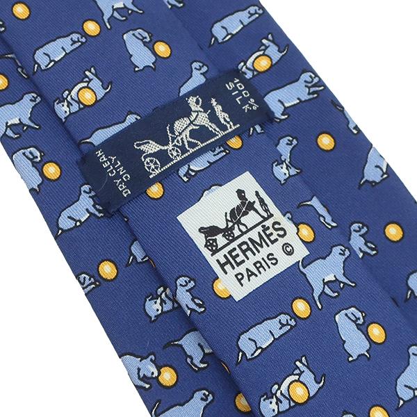 HERMES エルメス ネクタイ 犬とボール 9cm シルク ブルー 青 HERMES エルメス ネクタイ 犬とボール 9cm シルク ブルー 青