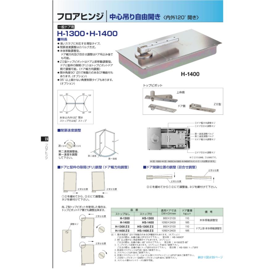 NewStar ニュースター 一般ドア用 フロアヒンジ HS-1400 / HS-1400ZII 【中心吊り, 自由開き（内外120°）, ストップ付き, NEWSTAR, NS】 : イブ ...