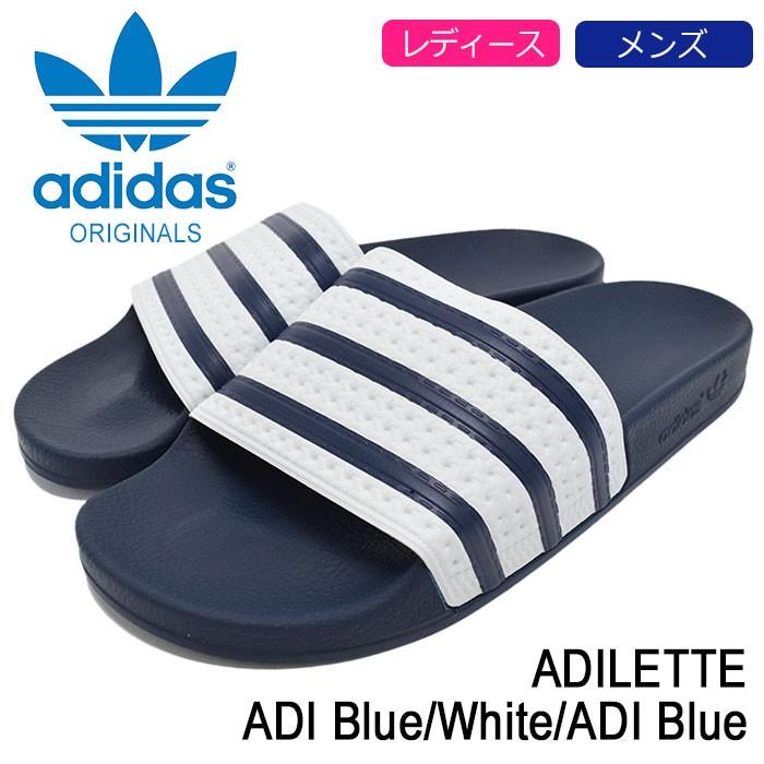 adidas Originals アディダス サンダル レディース & メンズ アディレッタ ADI Blue/White/ADI Blue ...