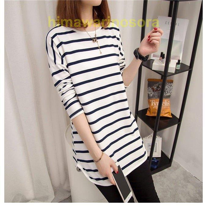 Tシャツ 長袖 女性用 ボーダー柄 長袖Tシャツ ゆったり マリン Tシャツ 長袖 女性用 ボーダー柄 長袖Tシャツ ゆったり マリン