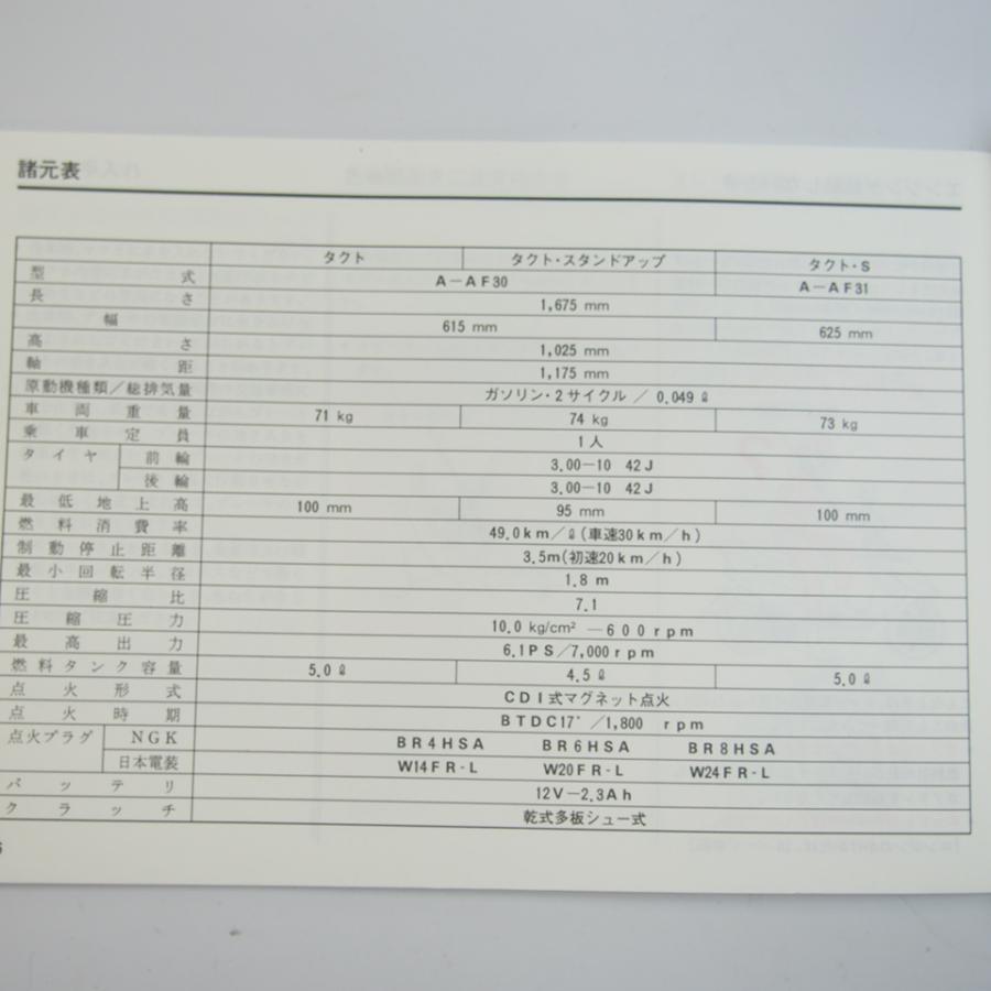 タクト 取扱説明書 AF30/AF31 TACT ホンダ/HONDA : 壱濱部品ショッピング店 - 通販 - Yahoo!ショッピング