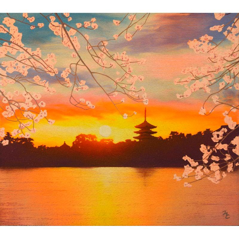 鎮西直秀 「瑞輝 興福寺春色」 紙に油彩特3号（24.3×27.3cm） : 一枚の繪Yahoo!店 - 通販 - Yahoo!ショッピング