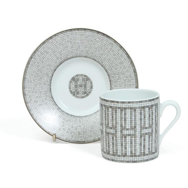 HERMES 箱だけ難あり エルメス モザイク プラチナ コーヒーカップ＆ソーサー ペア 100m Mosaique au 24 : イデール ...