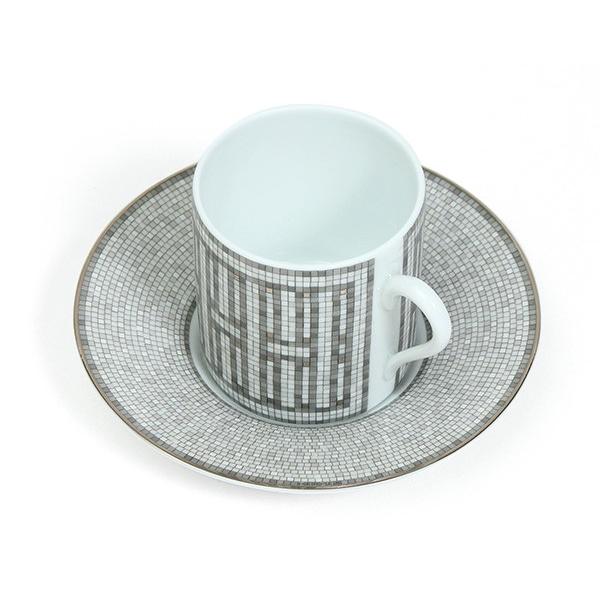 HERMES 箱だけ難あり エルメス モザイク プラチナ コーヒーカップ＆ソーサー ペア 100m Mosaique au 24 : イデール ...