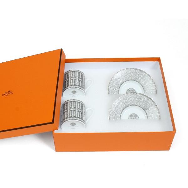 HERMES エルメス モザイク プラチナ コーヒーカップ＆ソーサー ペア 100m Mosaique au 24 ギフト 結婚祝い ...