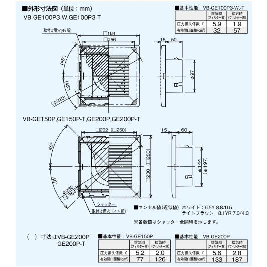 パナソニック ベンテック 給排気グリル(風量調節シャッター付・フィルター付） VB-GE100P3-W ホワイト色 ※直送/代引不可/沖縄・離島配送不可 : 家ファン! Yahoo!店 ...