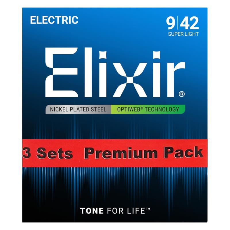 ELIXIR Electric Nickel Plated Steel with OPTIWEB Coating 3SET PACK #19002 (Super Light/09-42 ...