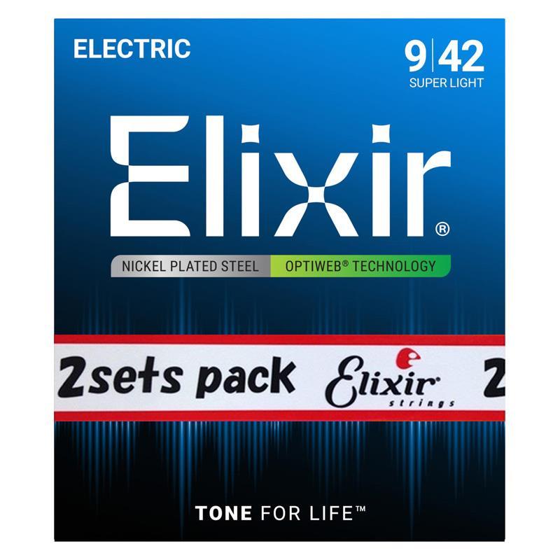 Elixir ELIXIR Electric Nickel Plated Steel with OPTIWEB Coating 2SET PACK #19002 (Super Light/09 ...