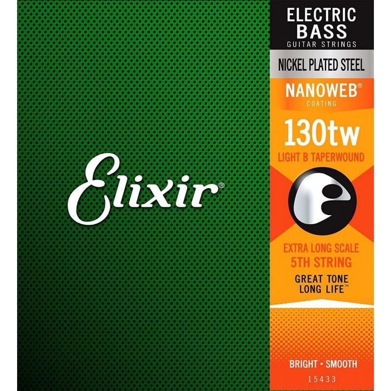 Elixir ELIXIR Nickel Plated Stell Bass Strings with ultra-thin NANOWEB Coating 5th/Low-B (130TW ...