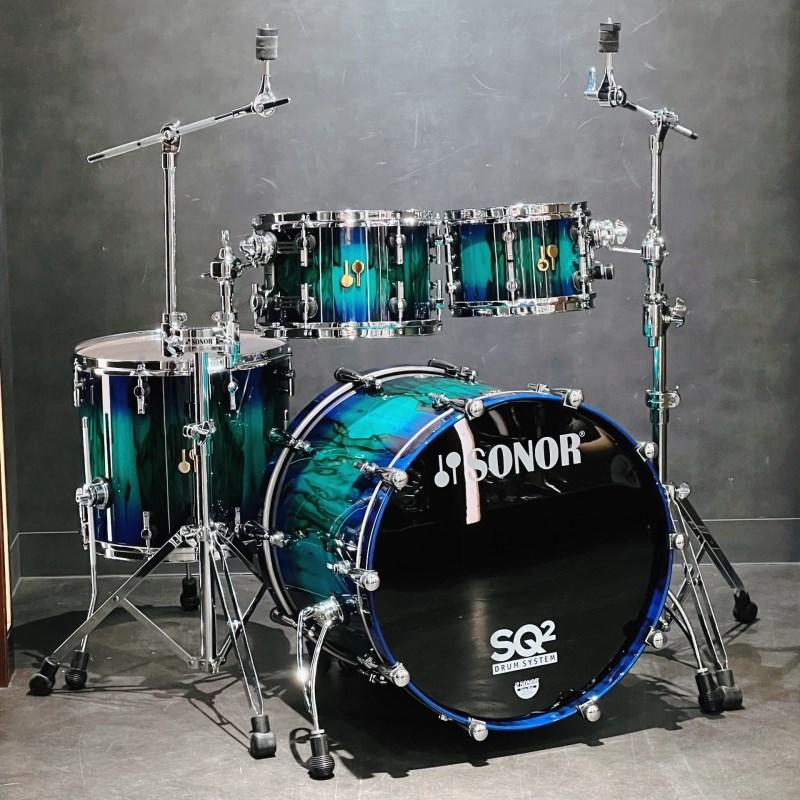 SONOR SQ2 System Beech Vintage 4pc Drum Kit - Green Lacquer over Blue Burst Finish with African ...