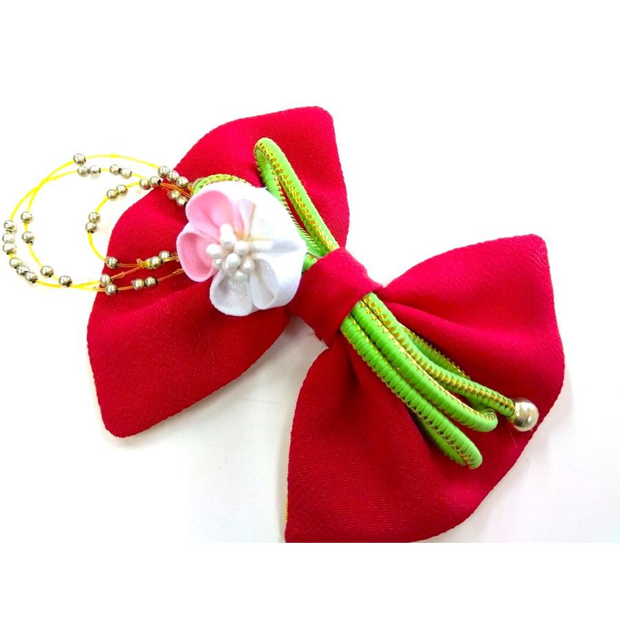 七五三 髪飾り 女の子 リボン 赤ちりめん 若草金糸飾り紐 つまみ飾り 1036 ggp : いけのや - 通販 - Yahoo!ショッピング