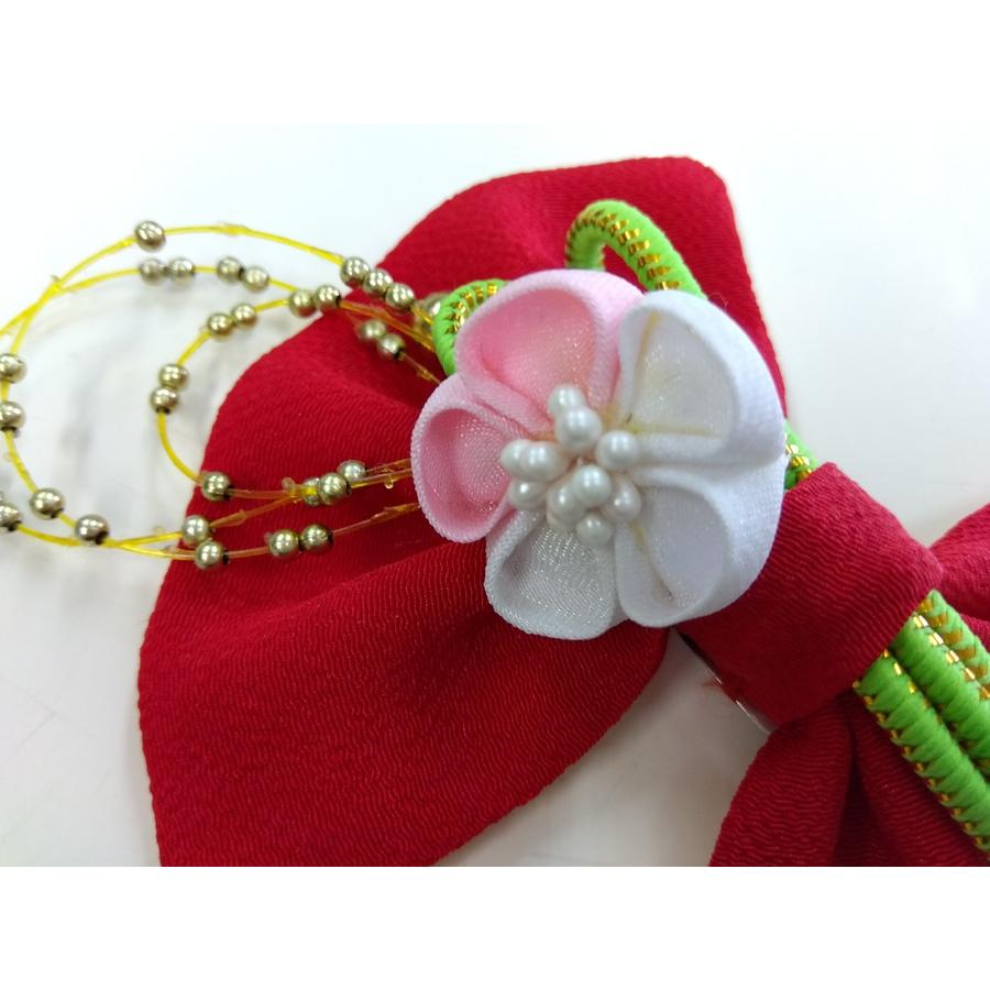 七五三 髪飾り 女の子 リボン 赤ちりめん 若草金糸飾り紐 つまみ飾り 1036 ggp : いけのや - 通販 - Yahoo!ショッピング
