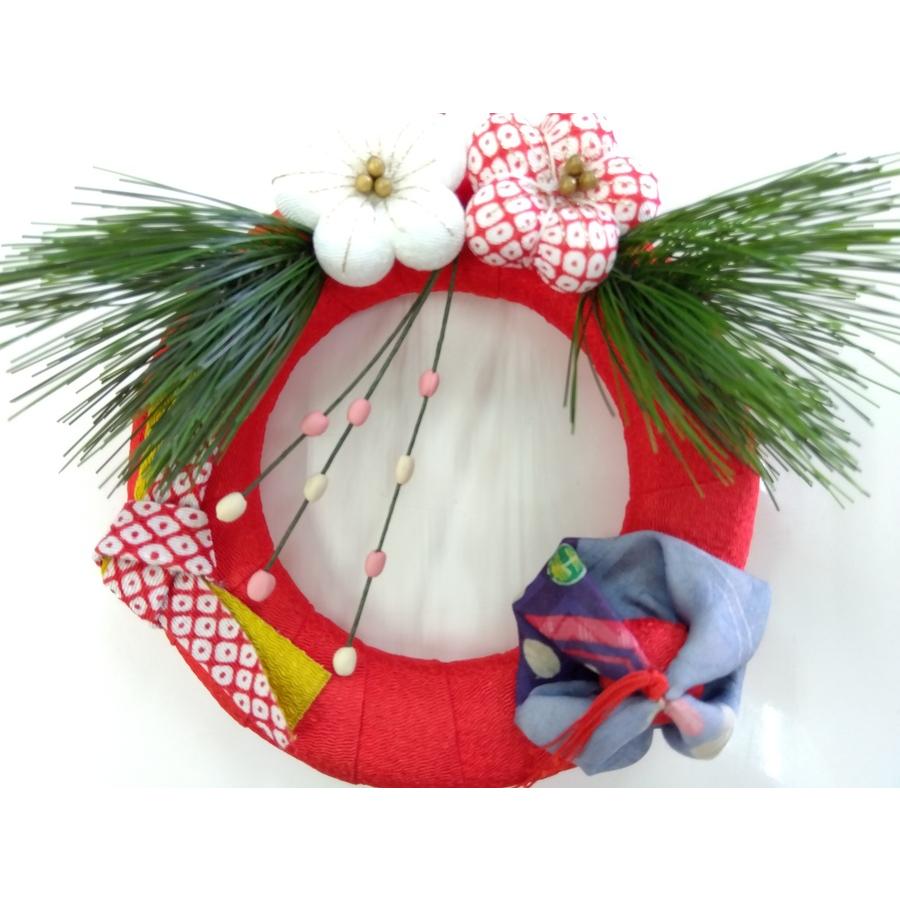 新春 お正月飾り 節句飾り ちりめんリース ちりめん紅白の梅 のしめ 松葉 940 ggp : いけのや - 通販 - Yahoo!ショッピング