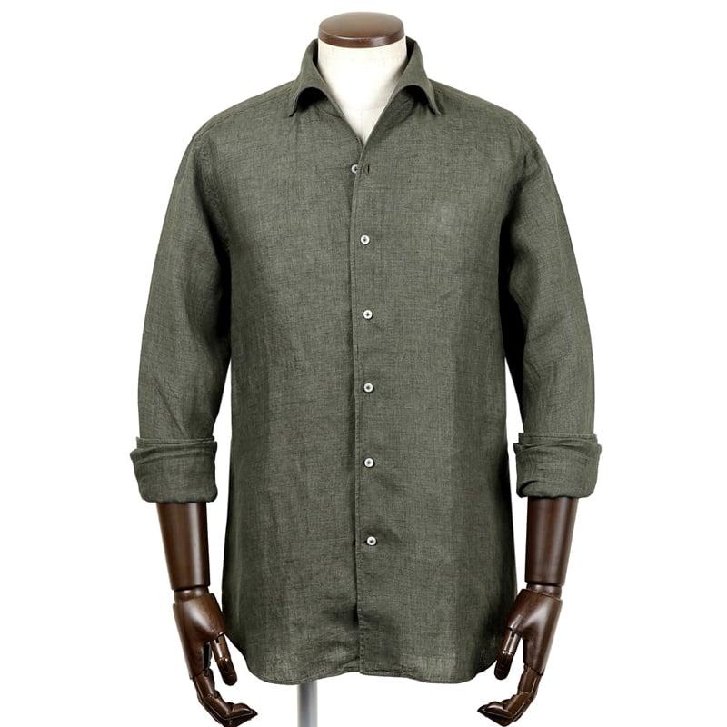 アレッサンドロゲラルディ ALESSANDRO GHERARDI ／ 製品洗いリネンポプリンイタリアンカラーシャツ「DOUBLE-BDN」（ダークオリーブ） : 粋な着こなしヤフー店 - 通販 ...