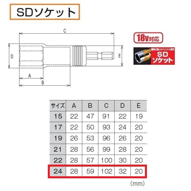 タジマ SDソケット 24mm 6角 TSK-SD24-6K :TSK-SD24-6K:今戸屋建材ヤフー店 - 通販 - Yahoo!ショッピング