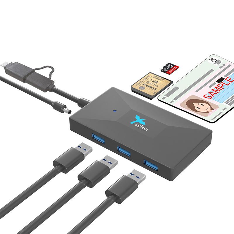 確定申告 e-Tax 対応 ICカードリーダー 付 マルチ ハブアダプタ USB-A/Type-C接続 マイナンバーカード ドッキングステーション HUB DOCK Mac Surface ...