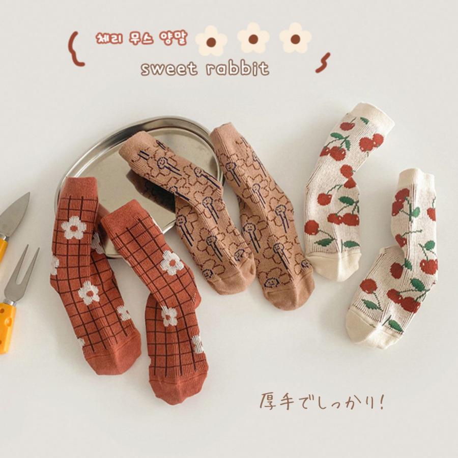 靴下 キッズ 女の子 子供用 ソックス こども 3足セット お花 ジャカードソックス くすみカラー 子供服 レトロ くつした ナチュラル 韓国 ...