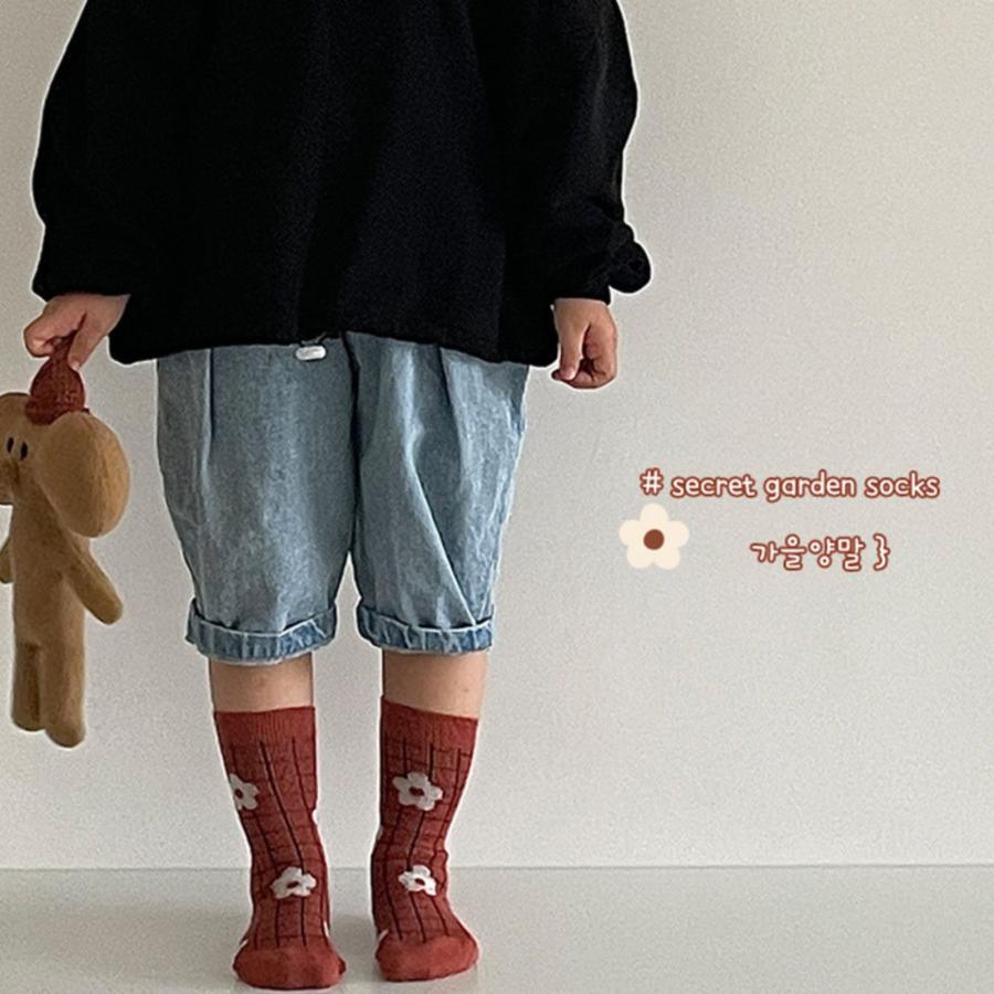 靴下 キッズ 女の子 子供用 ソックス こども 3足セット お花 ジャカードソックス くすみカラー 子供服 レトロ くつした ナチュラル 韓国 ...