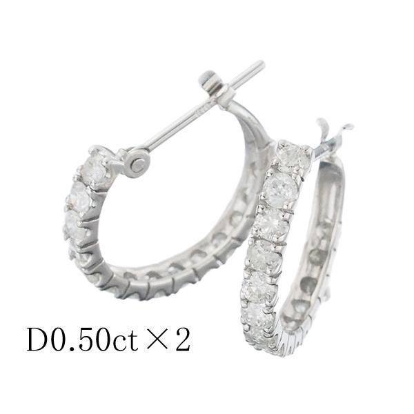 ダイヤモンド/0.50ct×2 フープ デザイン ピアス K18WG : d0908 : インペリアル - 通販 - Yahoo!ショッピング