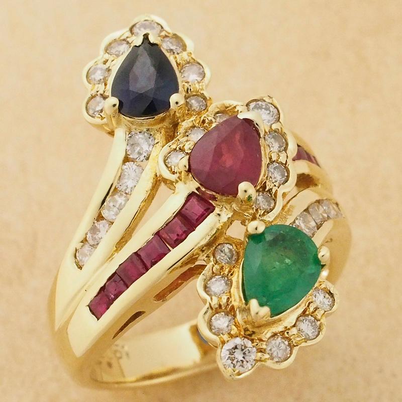 ルビー/0.58ct 0.48ct サファイア/0.53ct エメラルド/0.51ct ダイヤ/0.67ct デザイン リング K18YG 13号 : i0534 : インペリアル - 通販 ...