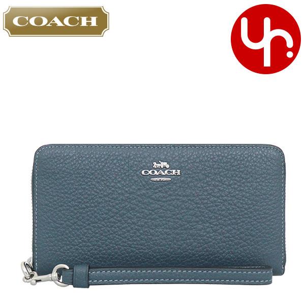 COACH コーチ 財布 長財布 FC4451 C4451 デニム ラグジュアリー ペブルド レザー ロング ジップ ウォレット （ストラップ ...