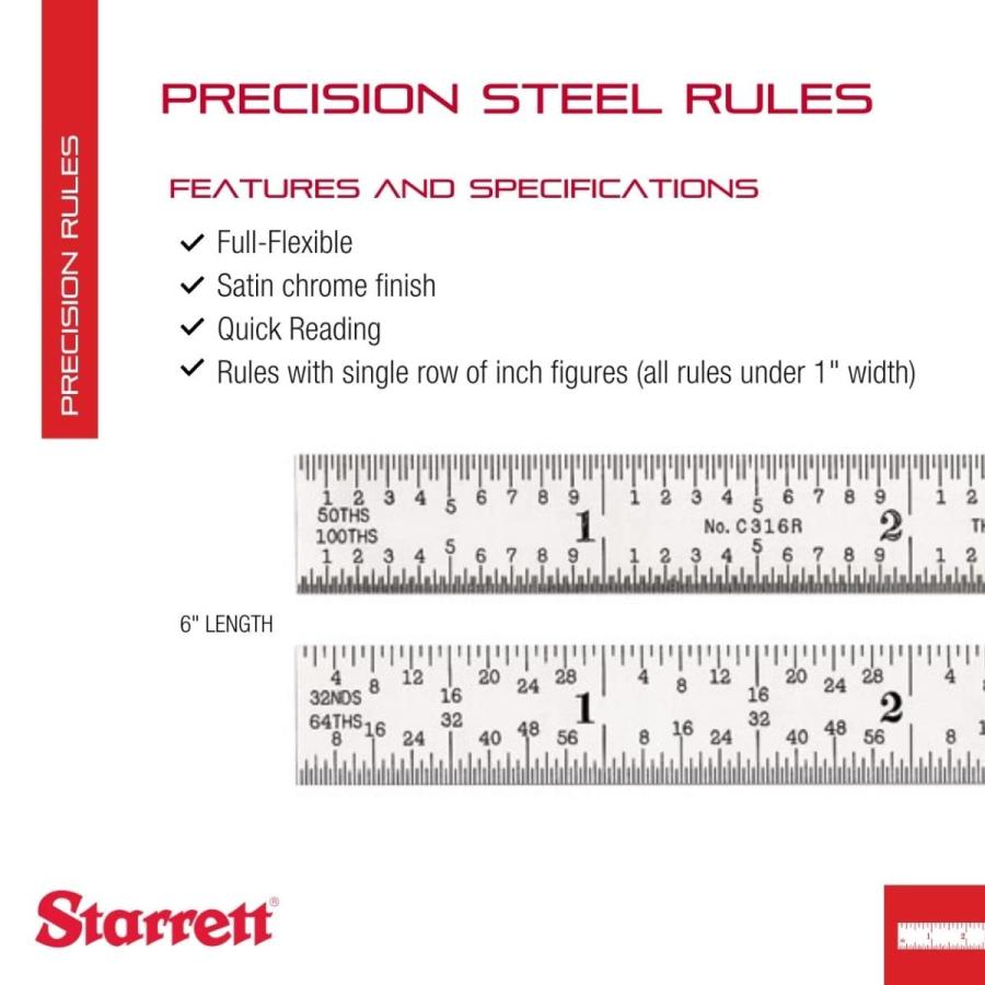 Starrett C316R-6 6-Inch Steel Rule with Inch Graduations by Starr 並行輸入 ...