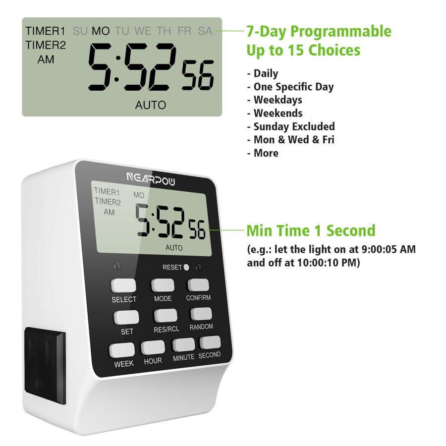 Outlet Timer， NEARPOW Dual Digital Light Timer with 2 Independen 並行輸入品 ...