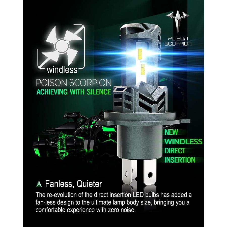 POISON SCORPION 9003 H4 LED Headlight Bulb 14000LM 60W Fanless ...
