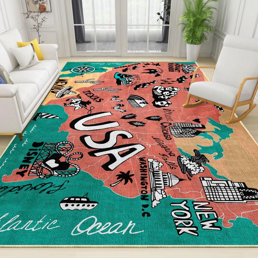 The USA Map Area Rugs with Cartoon for Kids Bedrooms and Playroo 並行輸入品 ...
