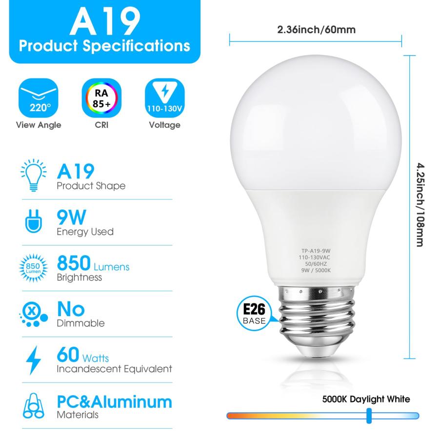 Maylaywood A19 LED Light Bulbs, 60 Watt Equivalent LED Bulb, Day 並行輸入品 : hfayb0c2twdgthk ...