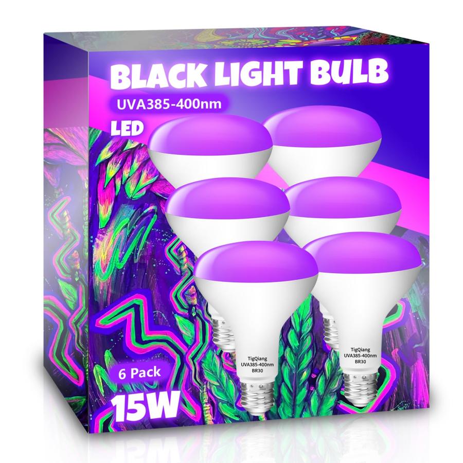 【並行輸入品】TigQiang 6 Pack Black Light Bulbs, Blacklight Bulb 120W Equivale ...