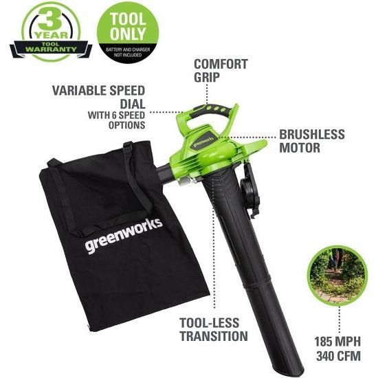 Greenworks 40V (185 MPH/340 CFM) Brushless Cordless Leaf Blower ...