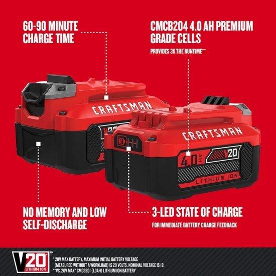 CRAFTSMAN V20 Inflator with Lithium Ion Battery, 4.0-Amp Hour, Charger ...