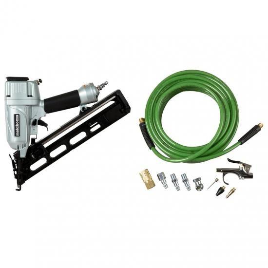 Metabo HPT 仕上げネイラーバンドル | 15 ゲージ NT65MA4 + エアコンプレッサーアクセサリキット ポリ 50 フィート ...