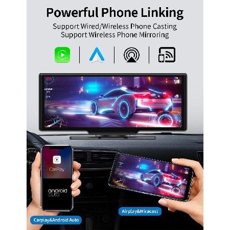 9.3" Portable Car Stereo with Adjustable 4K Dash Cam, ADAS, Wireless Apple Carplay and Android ...