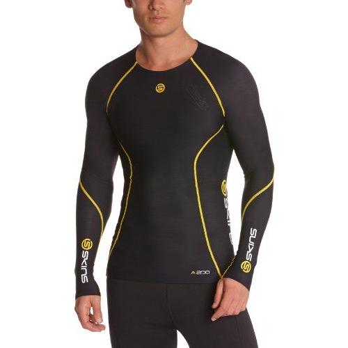 Skins A200 Long Sleeve Men's Compression Top - Black/Yellow, L [Apparel ...